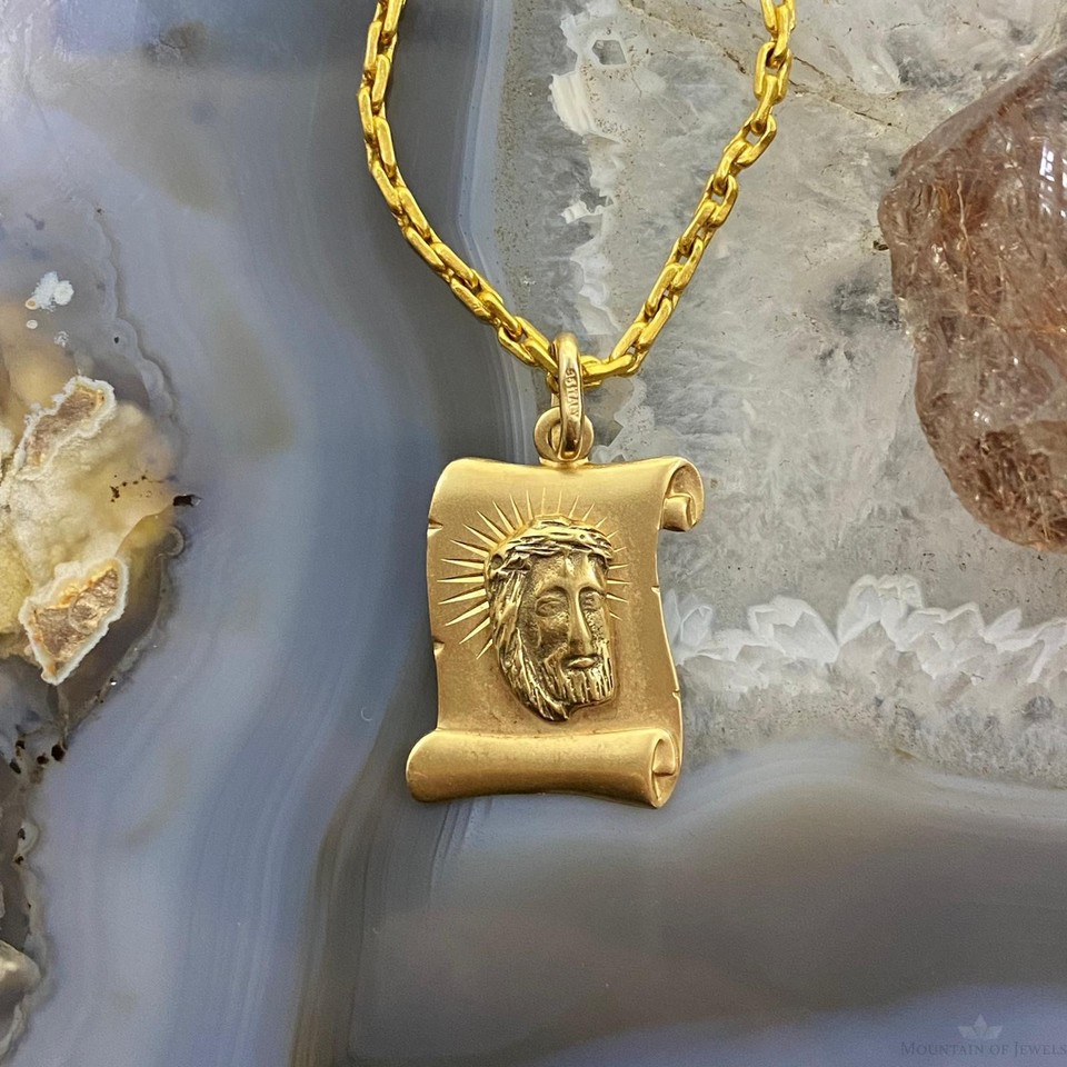 14K Yellow Gold Jesus and the Holy Scrolls Unisex Pendant | eBay