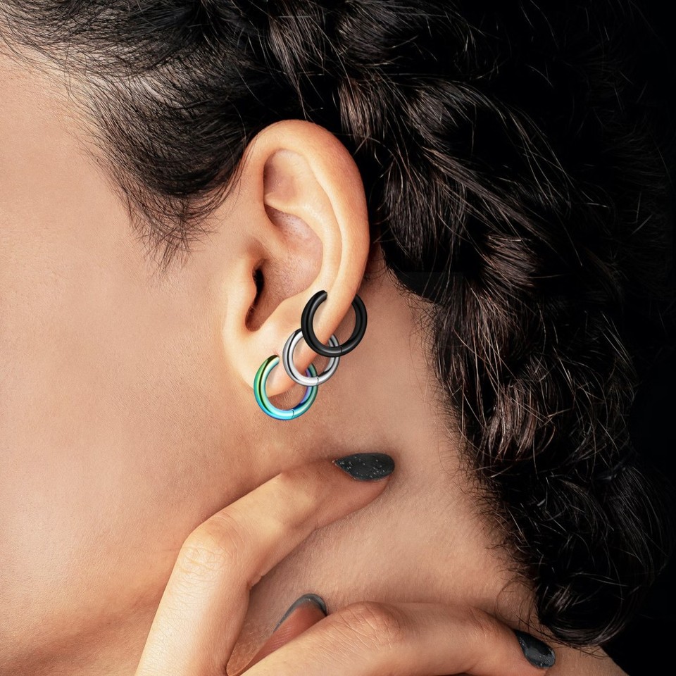 5 Pairs Hoop Earrings Titanium Steel Small Circle Earrings for Men ...