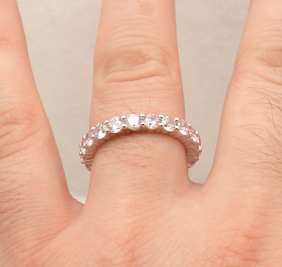 Full Eternity Simulated Pink Sapphire CZ Band Ring Anti-Tarnish REAL ...
