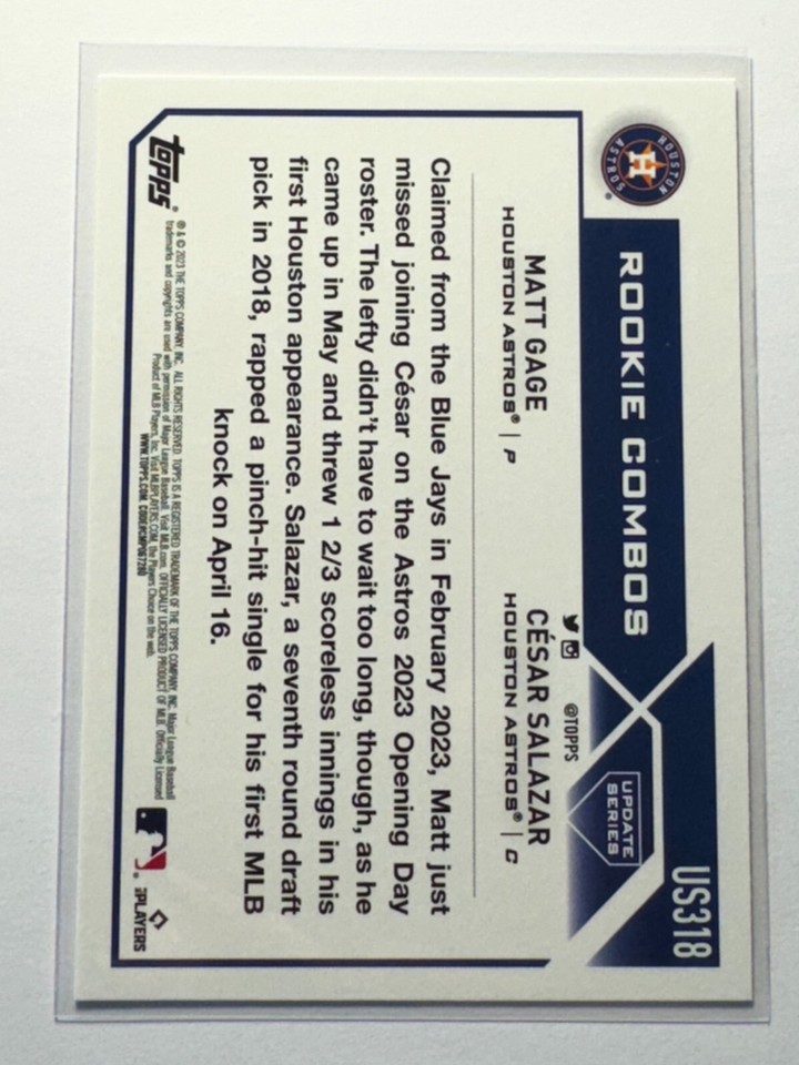 Matt Gage Cesar Salazar 2023 Topps Update Series Rookie Combos Houston ...