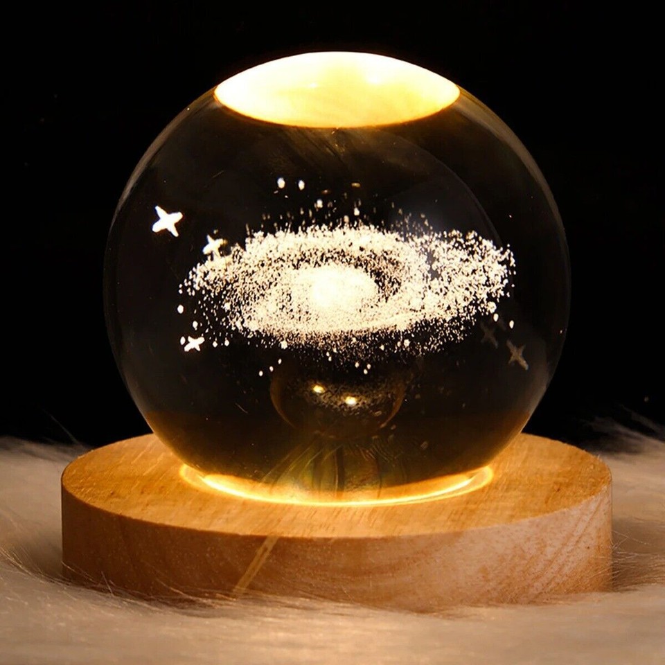3D Crystal Galaxy Moon Planet Ball with Base Table Lamp USB LED Night ...
