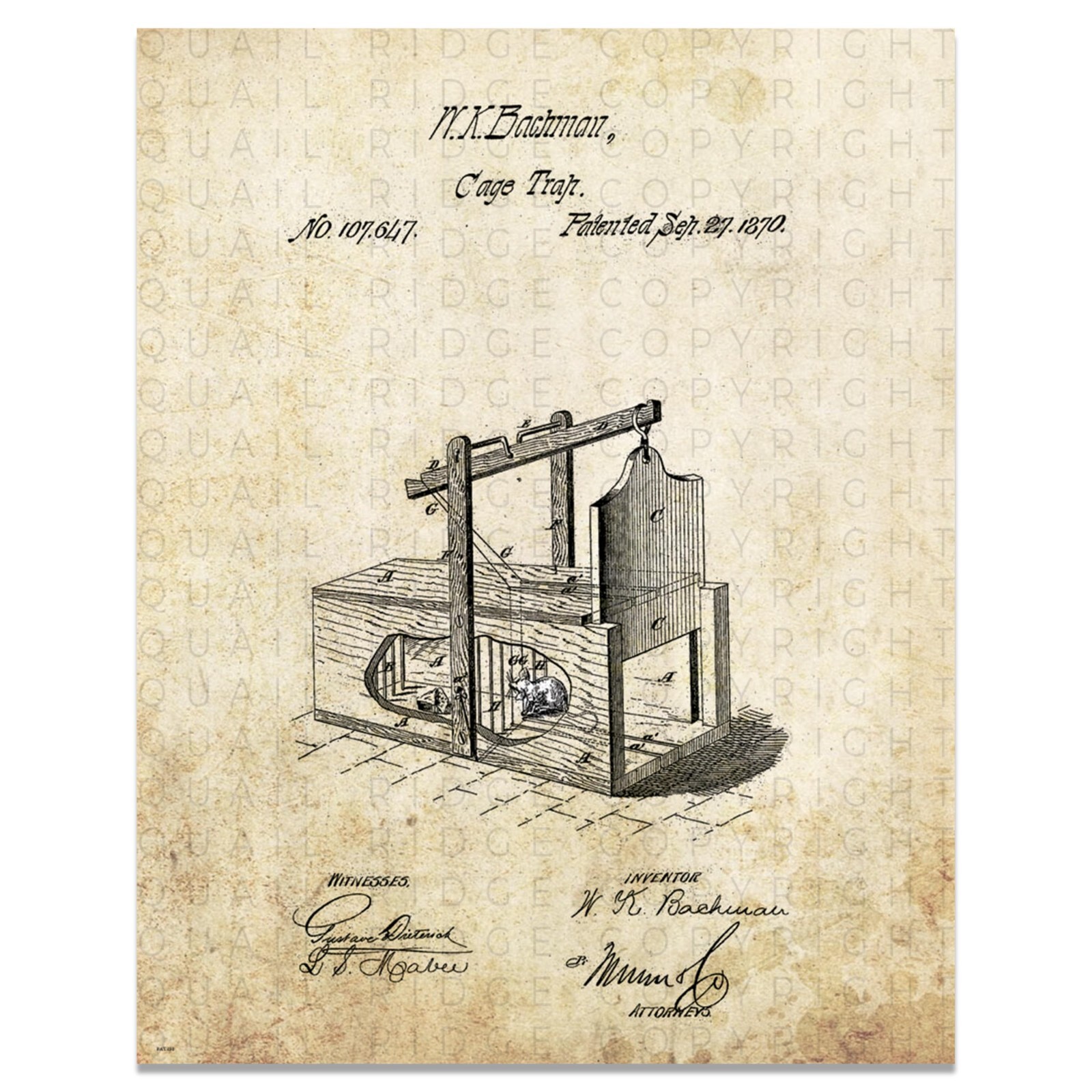 Mouse Trap Patent Art Print Exterminator Pest Control Rodent Office ...
