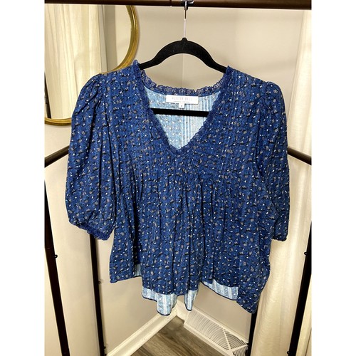 Hunter Bell Mia Puff-Sleeve Lace-Trim Printed Top size M medium | eBay