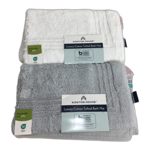 NEW Kirkton House 2 Pack Luxury Cotton Tufted Bath Mat Grey And White ...