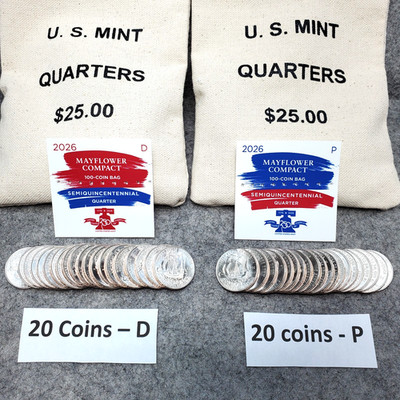 2026 D & P Mixed Roll of Mayflower Compact Quarters 20 Coins From Each ...