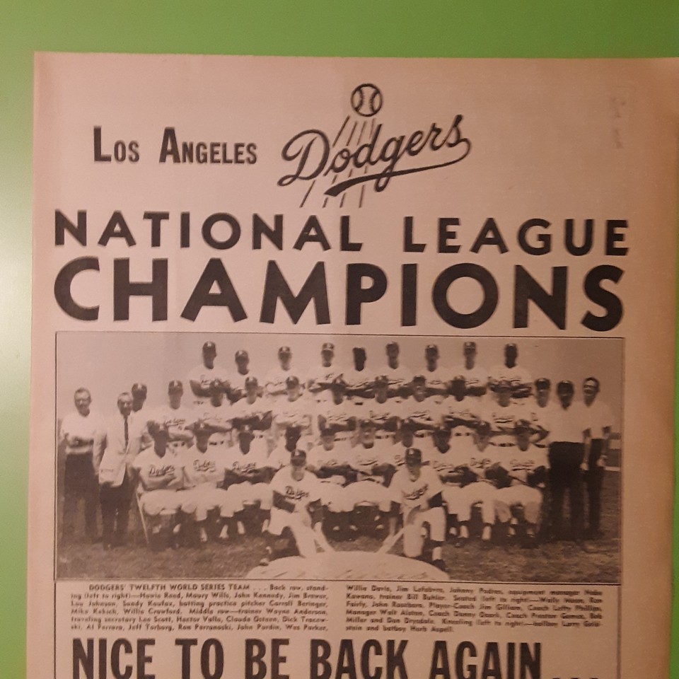 Los Angeles Dodgers 1965 National League Champions Team 1965 World ...