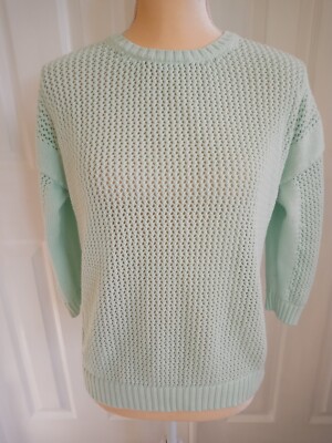 J. Crew Mint Green Womens Round Neck Sweater Open Knit Ribbed 100% ...