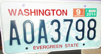 Washington License Plate Evergreen State Mountains AOA3798 | eBay