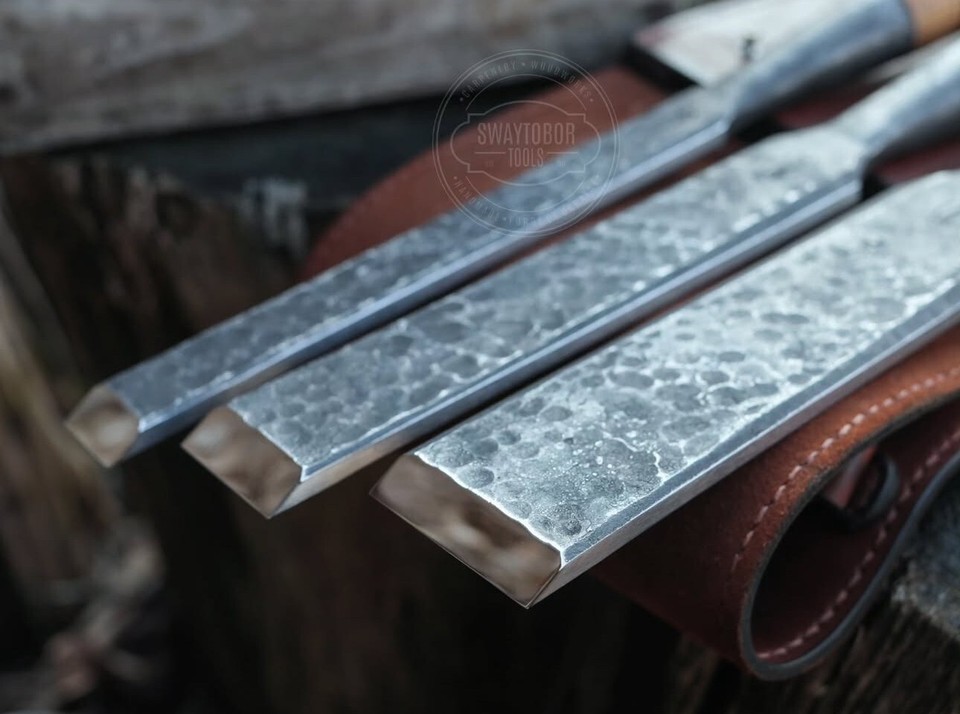 UBR Custom Hand Forged High Carbon Steel Chisel Set With Wooden Mallet ...