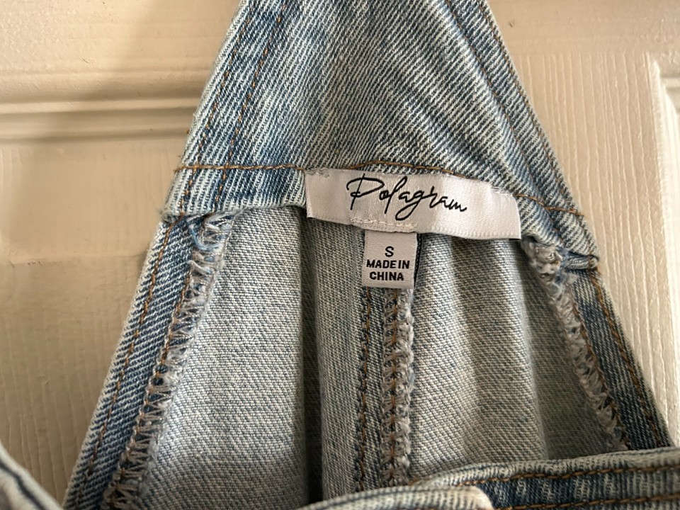 Polagram Overall Button Up Denim Jumpsuit Ruffle Straps Small | eBay