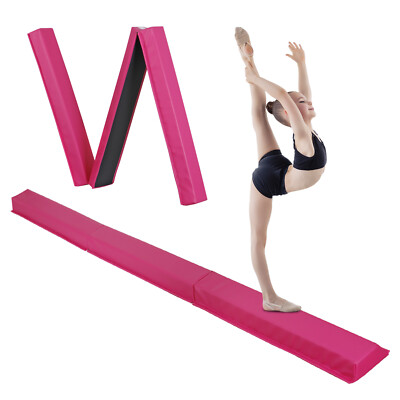 9FT Pink Gymnastics Balance Beam Home Gym Equipment with Anti-Slip Base ...