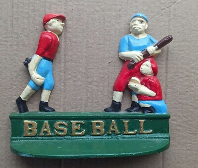 Vintage, Cast Iron Door Stopper Baseball 1930s figure bookend. Heavy ...