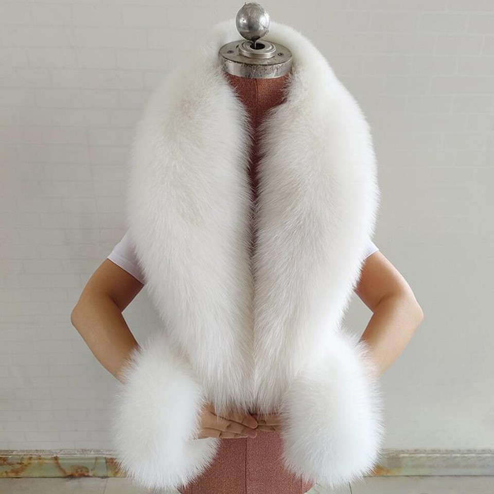 100% Real Fox Fur Scarf Winter Neck Warm Collar Women Scarves Fox Cuffs ...