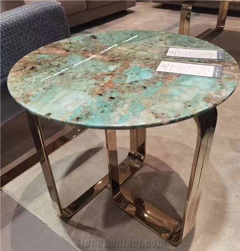 Amazonite Gemstone Countertop , Green Amazonite Agate Round Table Top ...