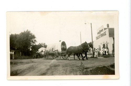 Swan River Manitoba Cold Storage building wagon parade vintage snapshot ...