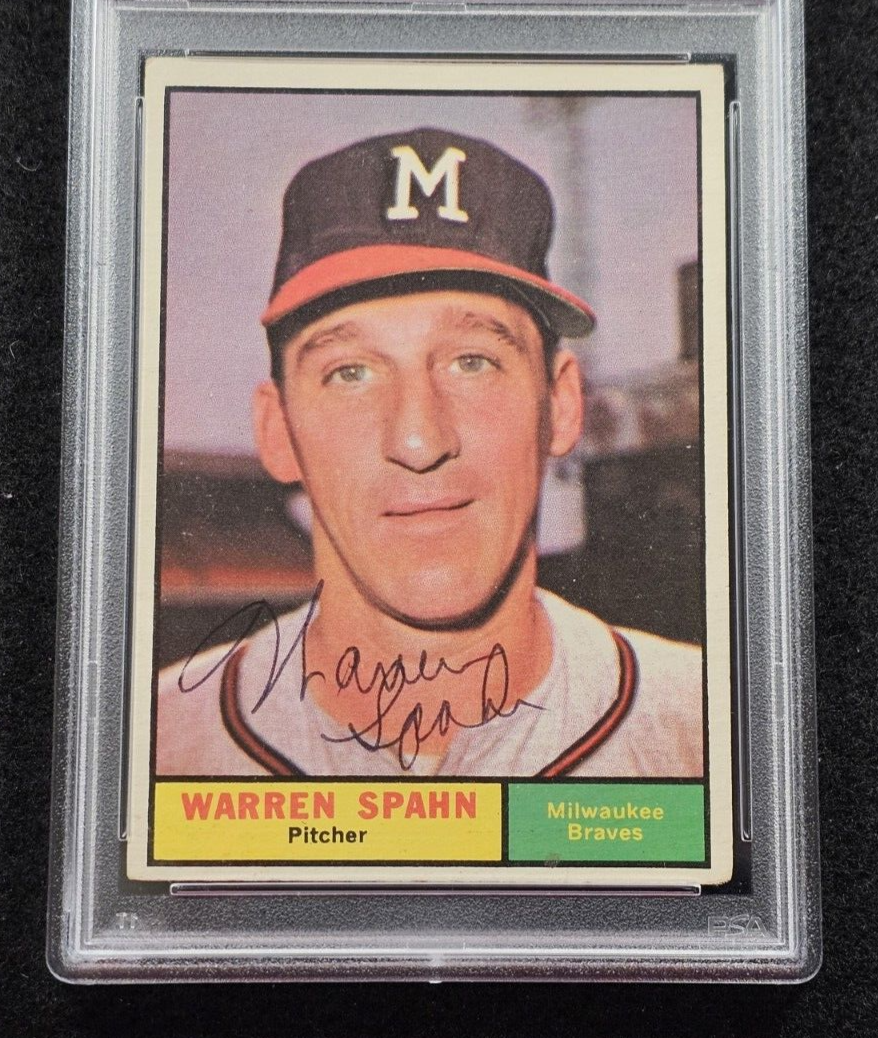 Rare 1961 WARREN SPAHN Signed Topps Trading Card-Hall of Fame-BRAVES-PSA | eBay