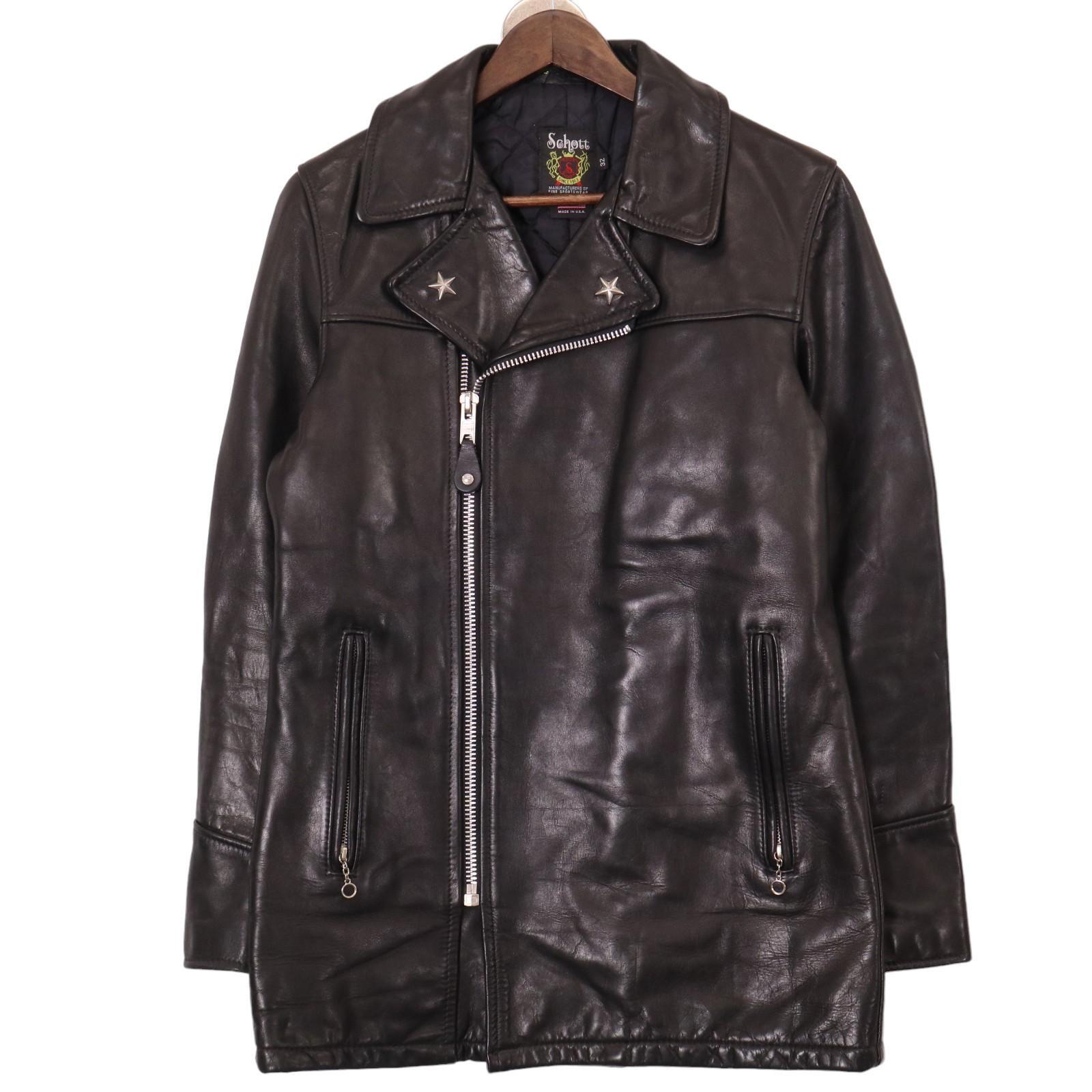 Schott Black 7169 Naked Leather Zip Pea Coat 32 Men'S… - Gem