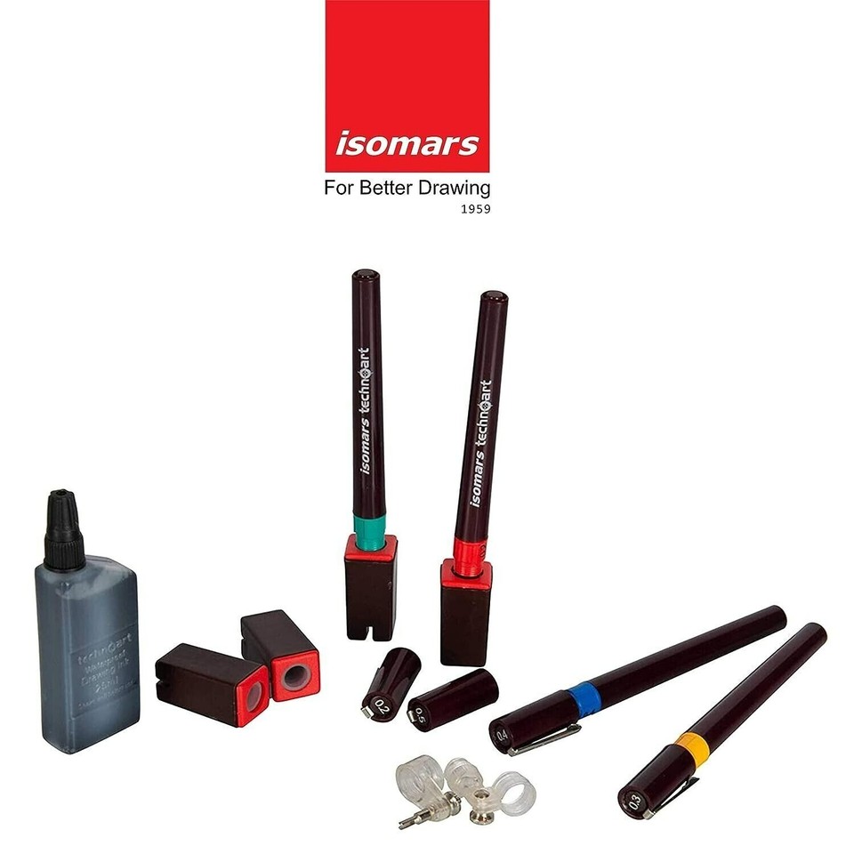 Isomars Fineliner Technical Drawing Pens Stands Compass Waterproof ...