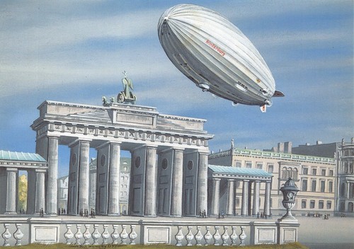 Art Postcard 1936 LZ129 Hindenburg over Brandenburg Gate Berlin by Nick ...