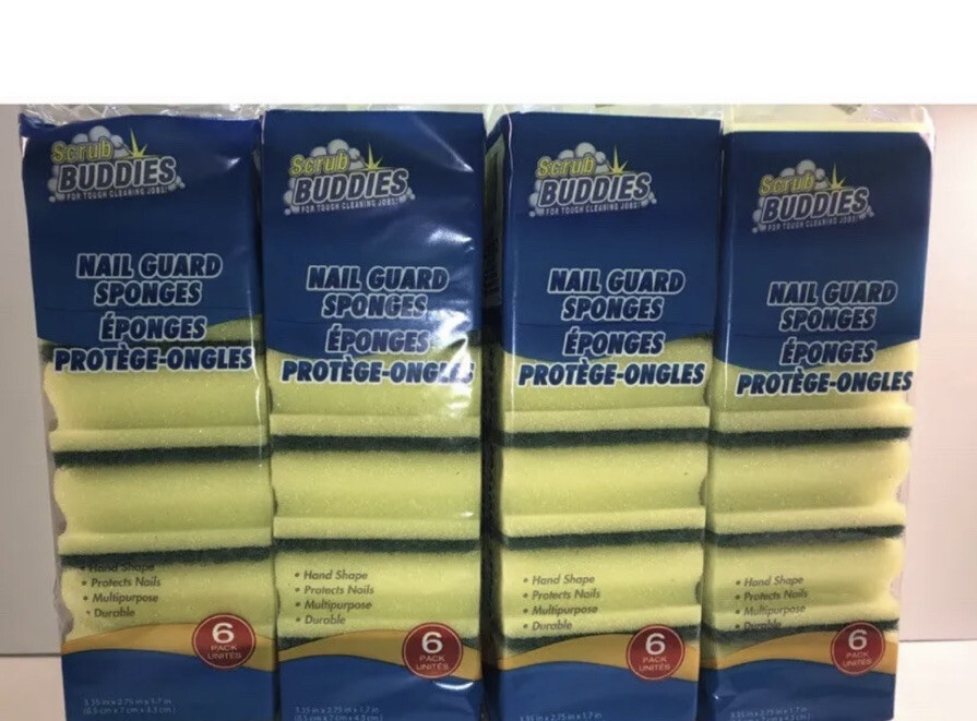 24 Scrub Buddies Nail Guard Sponges (6 in pack ) Yellow Green Sponge ...