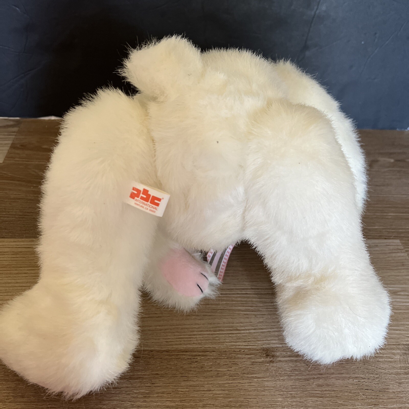 PBC Plush Stuffed Animal White Bear Pink Ribbon Moveable Poseable Arm ...