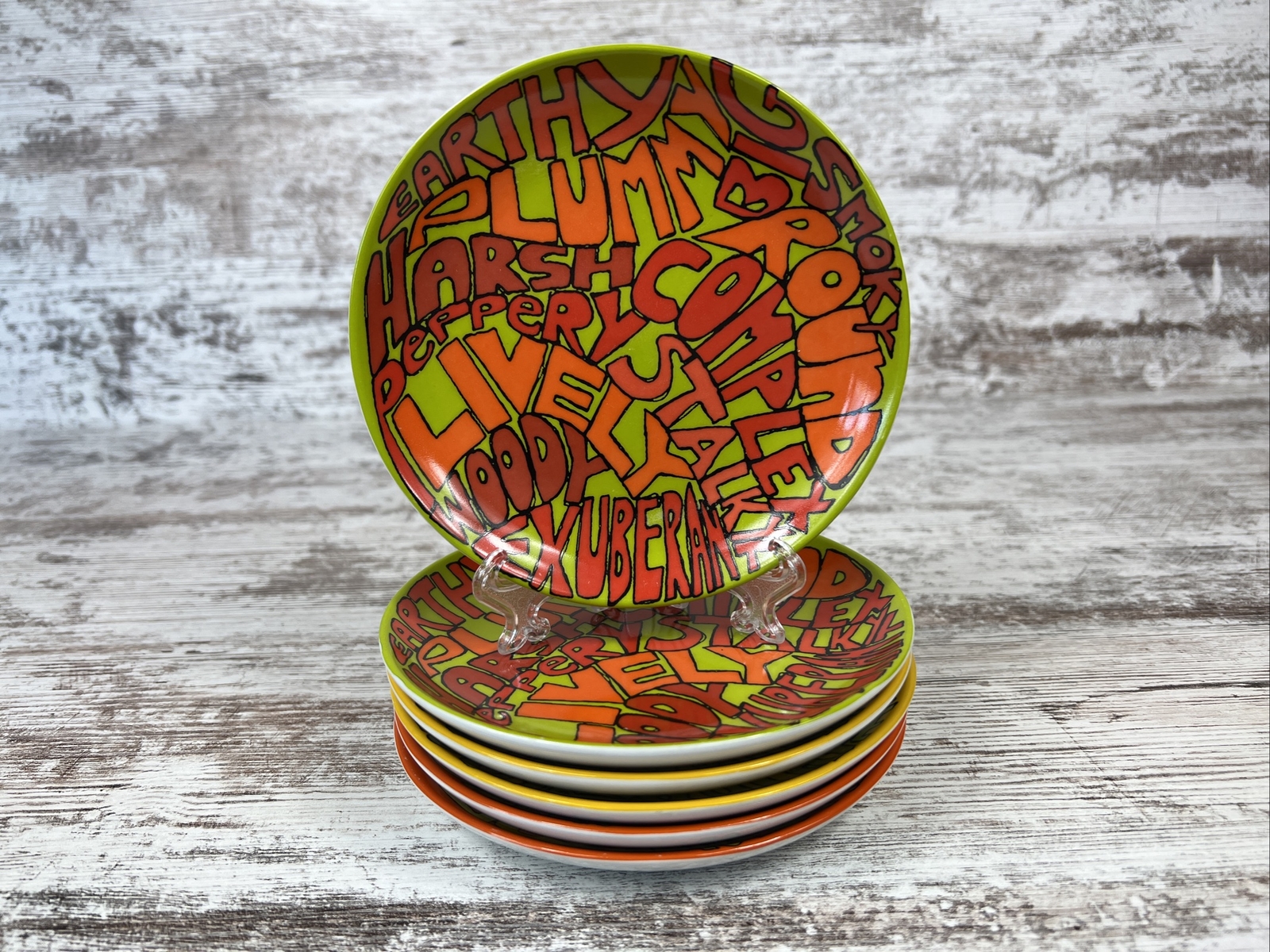 Six Crate & Barrel CB2 Appetizer Plates ~ BYO ~ Wine Cheese Beer Themed ...