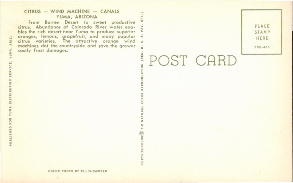 1960s CITRUS WIND MACHINES & CANAL, YUMA AZ. VTG POSTCARD | eBay