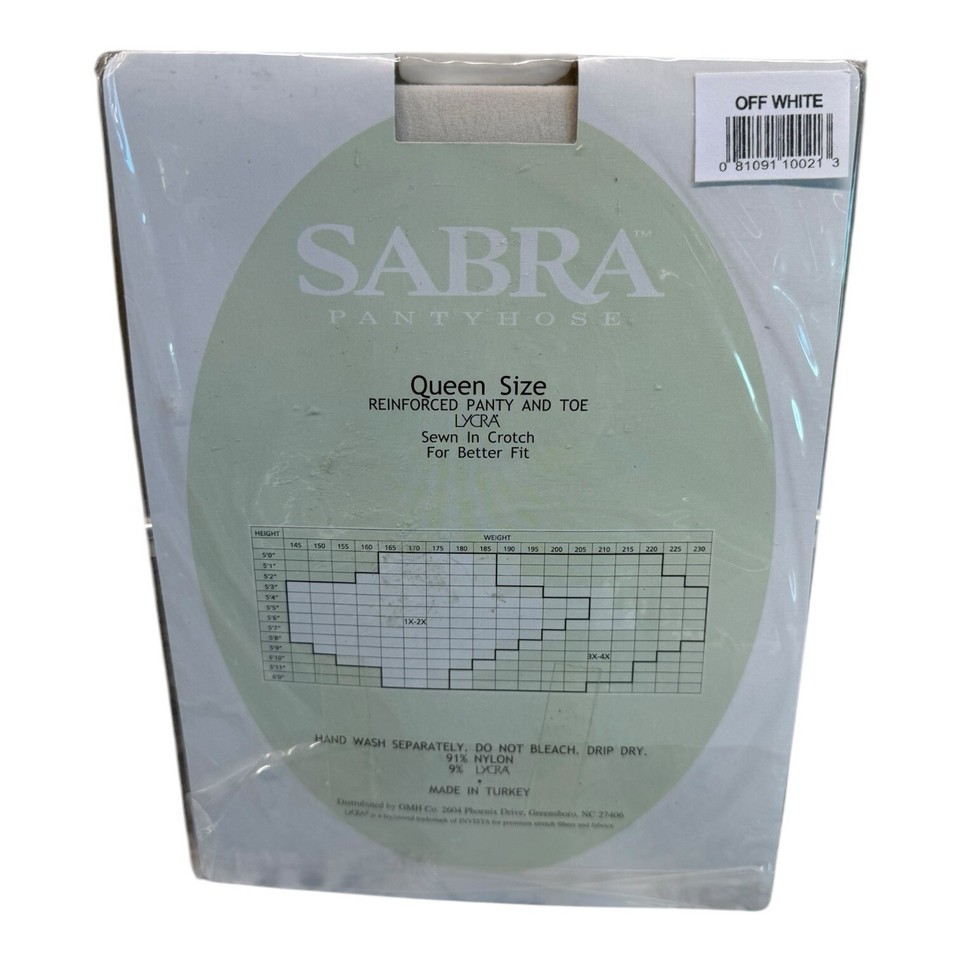 Sabra Lycra Queen Size Reinforced Panty and Toe Pantyhose Off White 1X ...