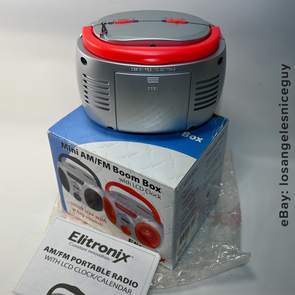 Portable MINI BOOM BOX RED/SILVER AM/FM Radio with Digital Clock NEW ...