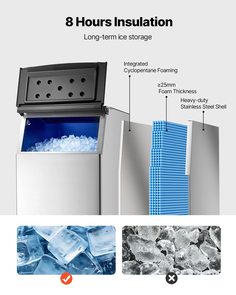 VEVOR Commercial Ice Maker Storage Bin 500lbs Capacity Stainless Steel ...