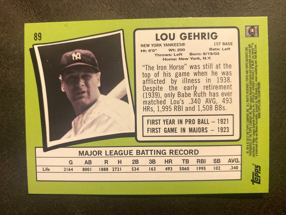 2012 Topps ARCHIVES LOU GEHRIG NEAR MINT BASEBALL CARD YANKEES | eBay