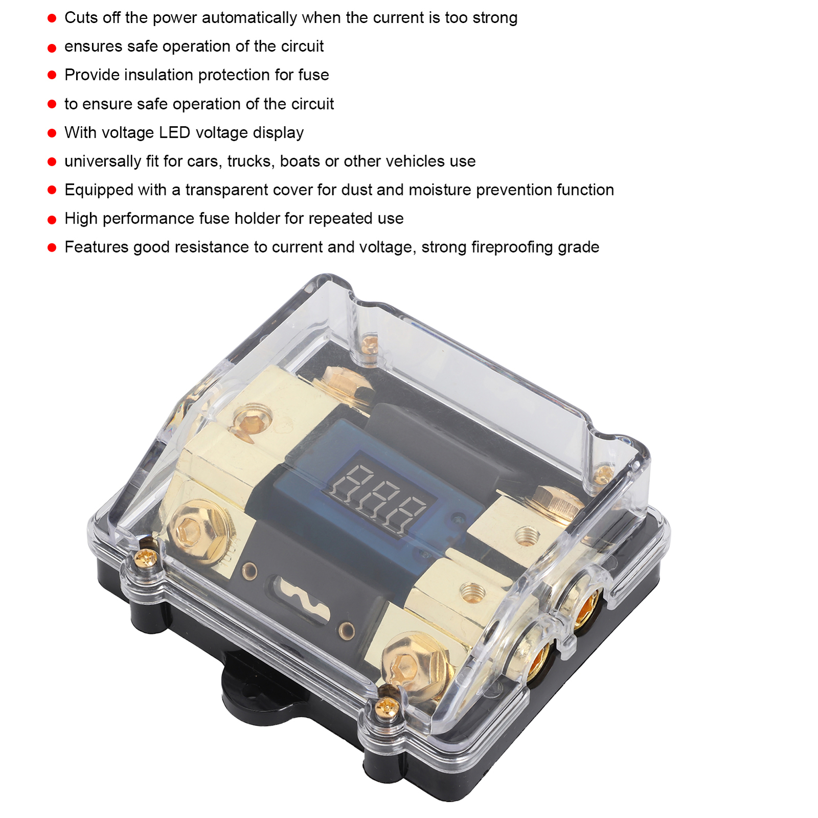 Fuse Holder Block 100A Fuses 1 In 2 Out W/LED Digital Voltage Display ...
