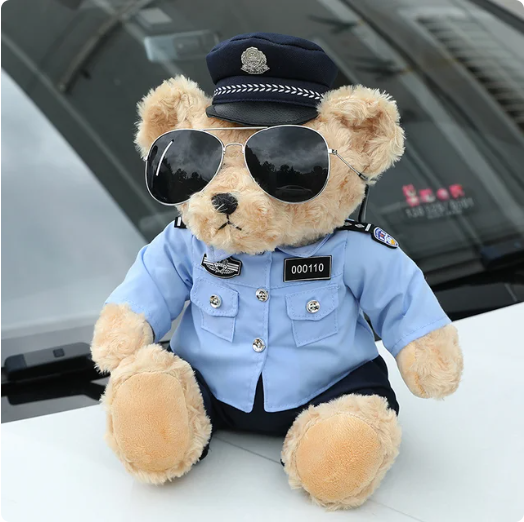 35cm Traffic Police Teddy Bear Plush Toy Cute Officer Riding Suit Blue ...