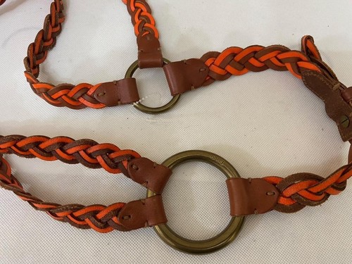 POLO RALPH LAUREN BRAIDED DOUBLE STRAP O-RINGS BUCKLES ORANGE BROWN ...