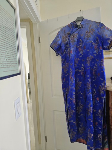Vintage Chinese Fang You Gold/ Blue Silk Cheongsam Dragon Floral ...