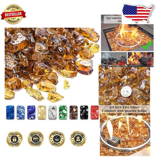 Premium 20 lbs Tempered Amber Fire Glass Rocks - Ideal for Cozy Fire ...