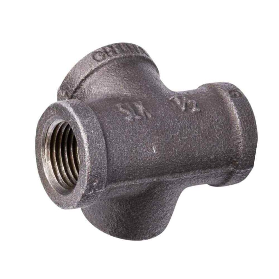 Pipe Decor 1/2 In. 4-Way Black Iron Pipe Side Outlet Tee (2-Pack ...