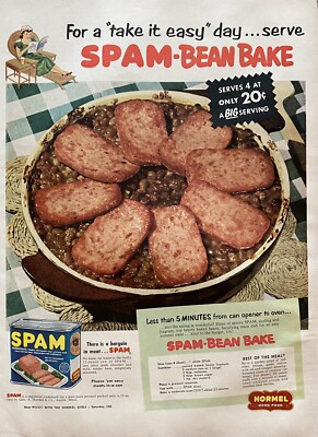 Vtg 1952 Spam Print Ad Retro Kitchen Home Pantry Food Cooking Decor ...