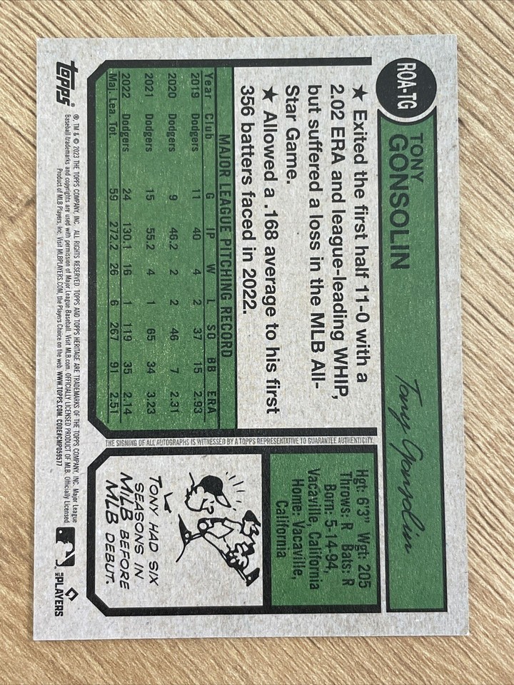 2023 Topps Heritage High Number Tony Gonsolin Autograph Card Dodgers ...