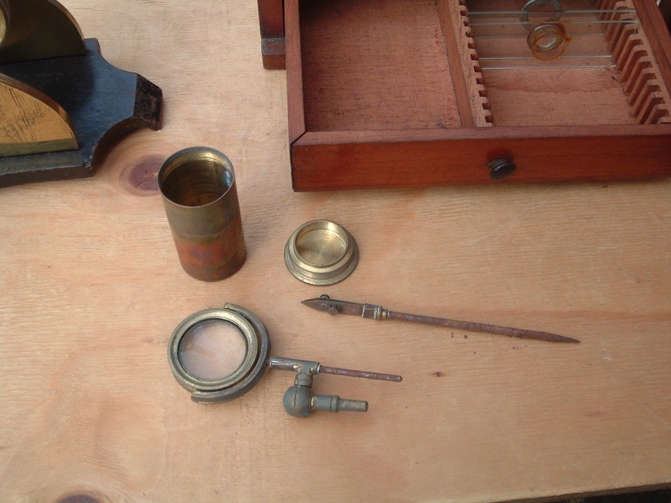 Antique Cased Brass Microscope Objective Lens, Bullseye Condenser ...