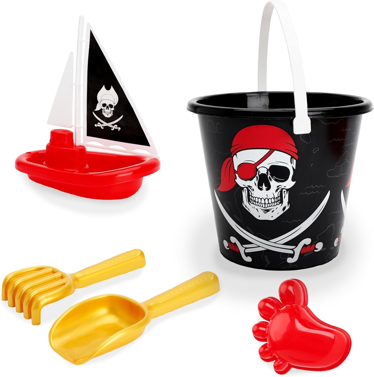 Toyland® Pirate Theme 6 Piece Bucket & Spade Set With Pirate Ship ...