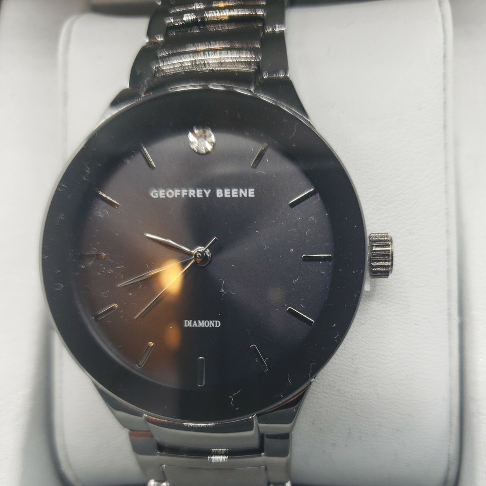 Geoffrey Beene Genuine Diamond Collection Gunmetal Stainless Men's ...