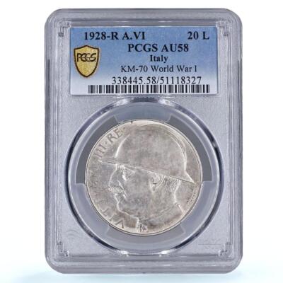 Italy 20 lire World War I End Victor Emmanuel III AU58 PCGS silver coin ...