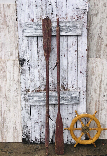 2 Wood Boat Oars 71" Barn Red RUSTIC Painted Lake House Pair Canoe ...