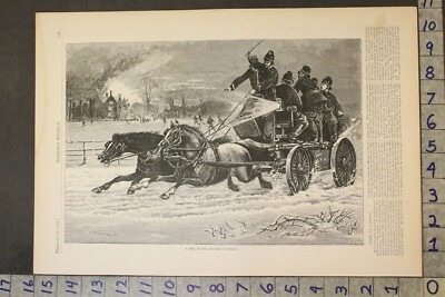 1879 FIREFIGHTER CARRIAGE HORSE ENGINE LONDON WOODCUT PRINT 28006 | eBay