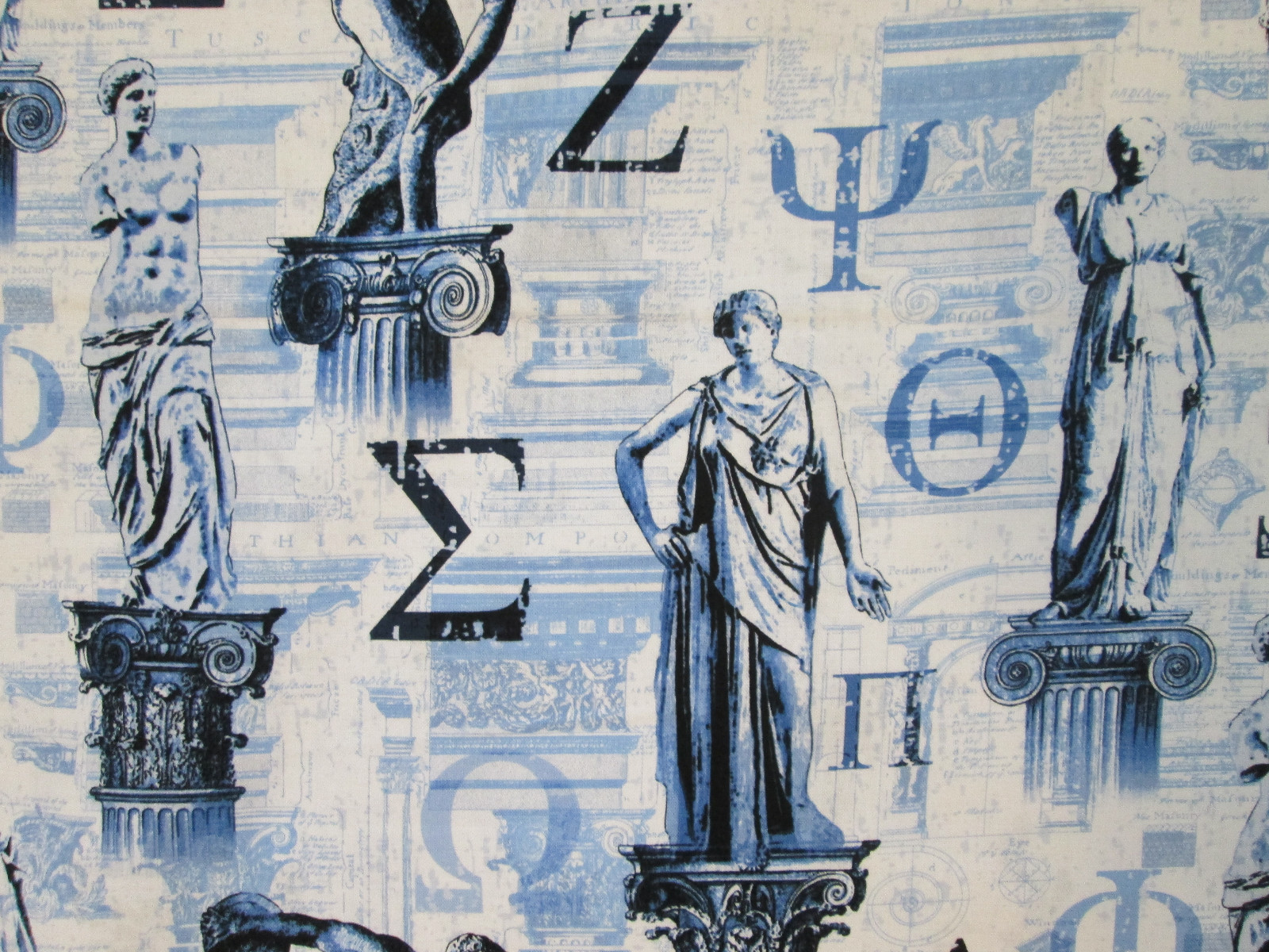 GREEK STATUES SCRIBE WRITING LETTERS BLUE COLORS COTTON FABRIC BTHY | eBay