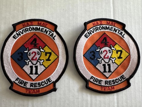 LOT OF 2 HAZ MAT FIRE Rescue Iron On 4” PATCH Rare Vtg EMT EMS Hazmat ...