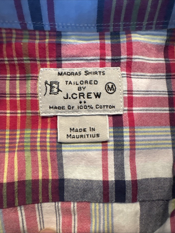 J Crew Indian Madras Shirt Medium Men’s Plaid Cotton Long Sleeve Button ...