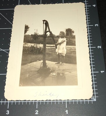 1920s Girl at WATER WELL PUMP Drinking Glass Cup Vintage Snapshot PHOTO ...