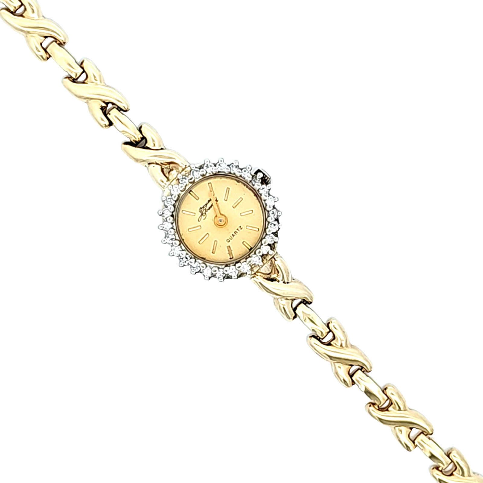Preowned Jacques Prevard Solid 14K Gold Quartz Watch with 1/4 ctw ...